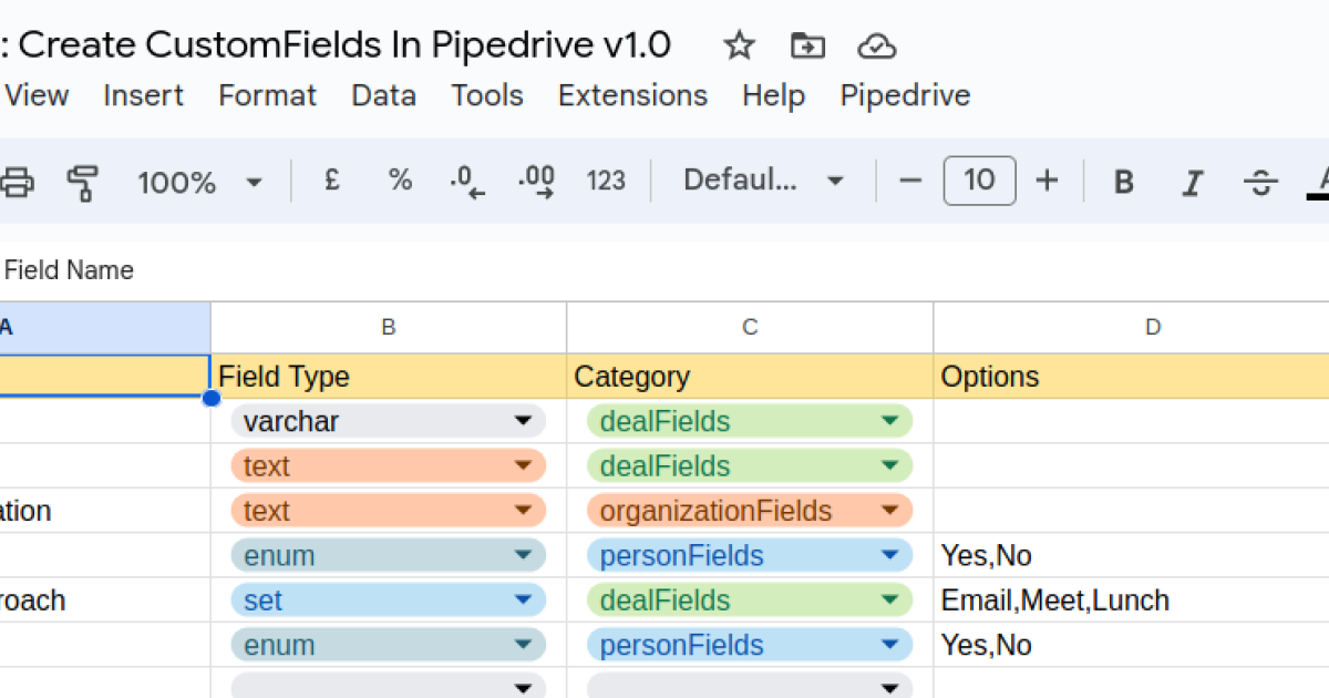 Automate Custom Field Creation in Pipedrive with Google Sheets Automate Custom Field Creation in Pipedrive with Google Sheets